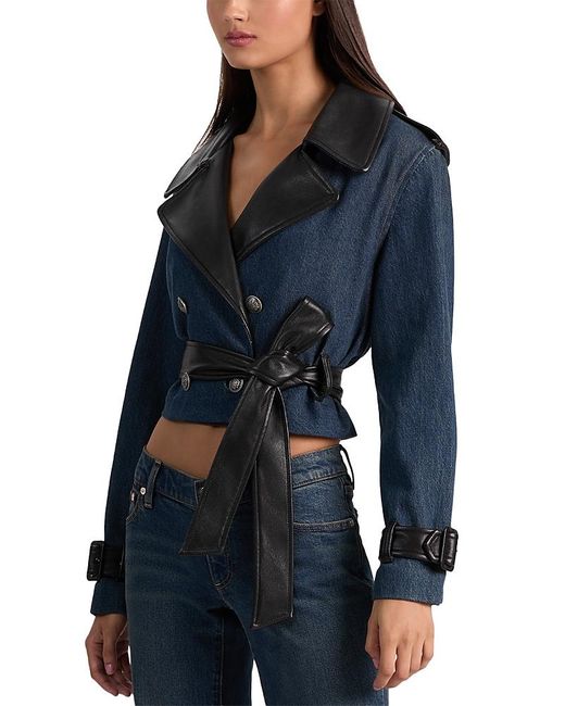 Alice + Olivia Keith Cropped Denim Trench Jacket in Blue | Lyst UK