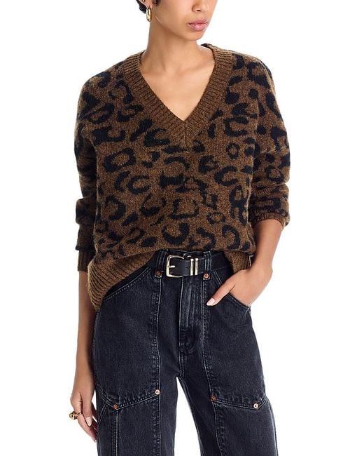 Aqua Leopard Print V Neck Sweater in Black | Lyst