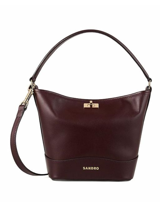 Sandro Small Leather Bucket Bag in Purple | Lyst