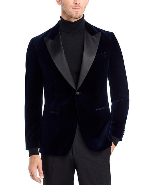 BOSS Velvet Satin Peak Slim Fit Dinner Jacket in Blue for Men | Lyst UK