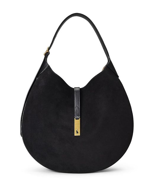 Polo Ralph Lauren Polo Id Large Suede Shoulder Bag in Black | Lyst