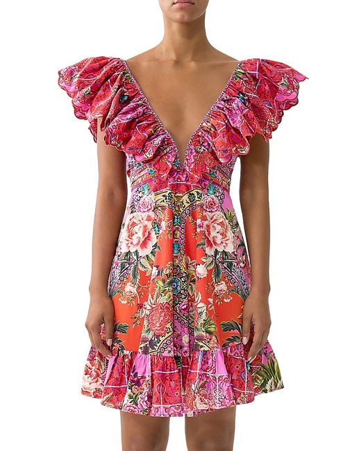 CAMILLA Frill Neck Mini Dress in Red | Lyst UK