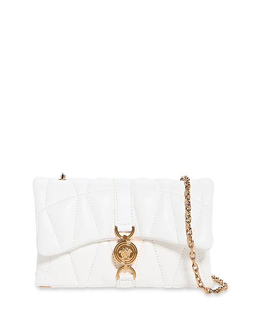 Versace Mini Quilted Kleio Leather Crossbody Bag in White | Lyst