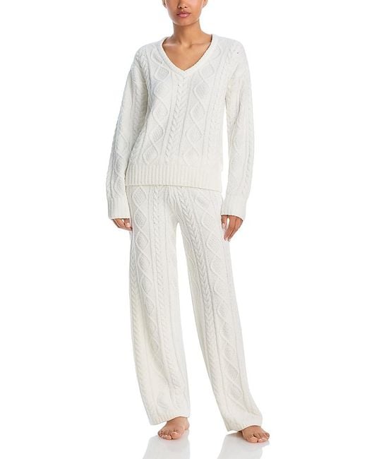 Pj Salvage Chenille Cable Knit Sweater & Pants Pajama Set in White | Lyst