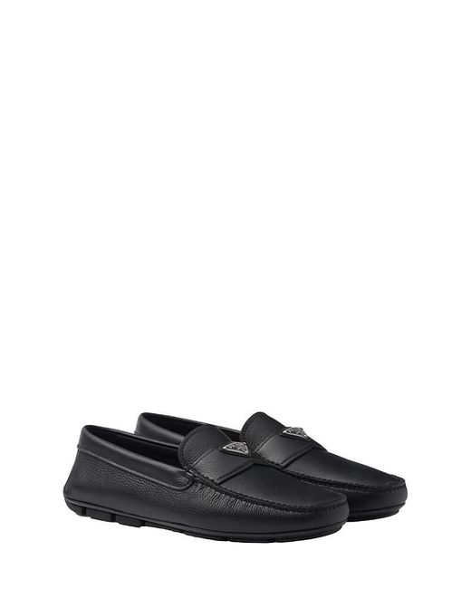 Prada Leather Driving Loafer Shoes in Black for Men | Lyst