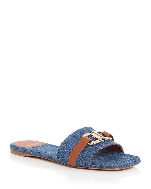 Ferragamo Leah Gancini Slide Sandals in Blue | Lyst