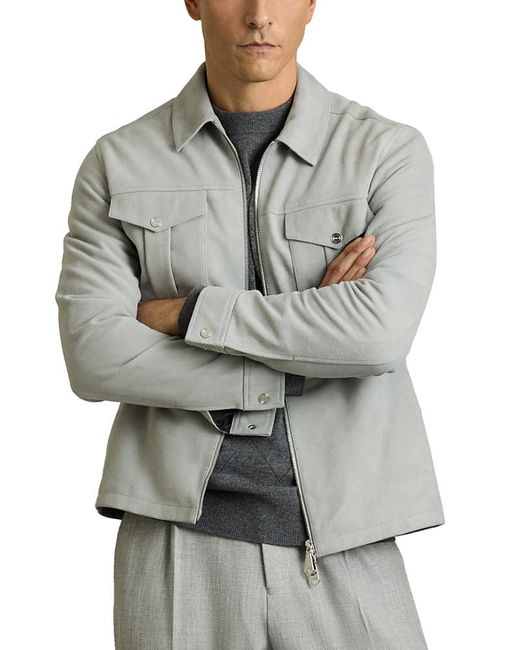 Reiss Slim Fit Belle Suede Zipper Shacket in Gray for Men | Lyst