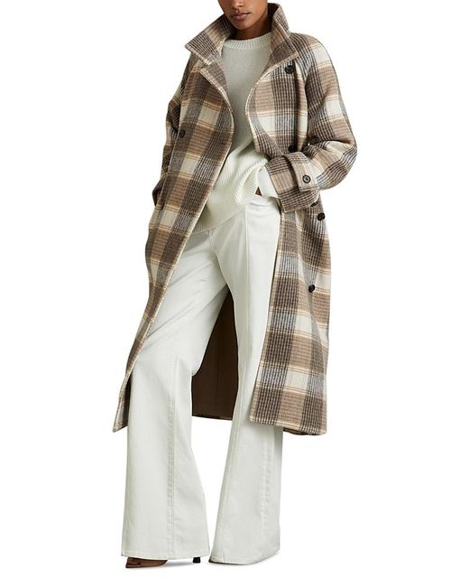 Reiss Piper Collar Check Wool Blend Coat in Natural | Lyst