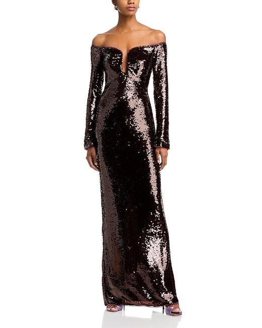 Self-Portrait Sequin Off The Shoulder Gown in Black | Lyst