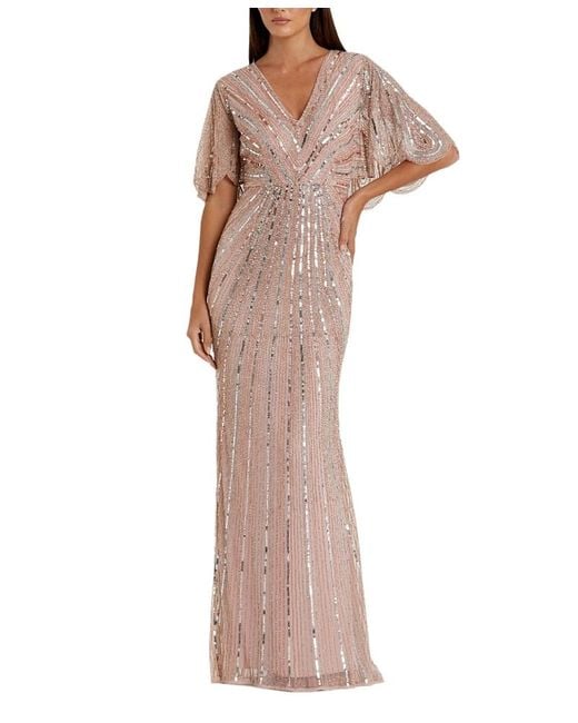 Mac Duggal Sequined V Neck Cape Sleeve Column Gown | Lyst