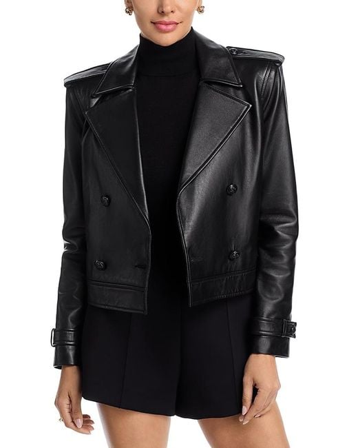 L'Agence Xoey Cropped Leather Trench in Black | Lyst UK