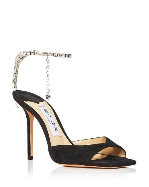 Jimmy Choo Saeda Ankle Strap Chain 100 High Heel Sandals in Metallic | Lyst