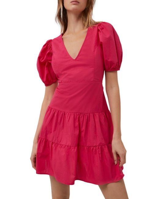 French Connection Cotton Birch Puff Sleeve Tiered Mini Dress Lyst