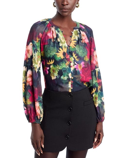 Tahari Floral Split Neck Button Down Blouse | Lyst UK