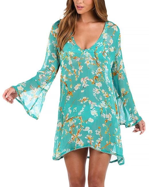 L'Agence Ansley Cherry Sheer Short Swim Cover-Up Dress in Blue | Lyst