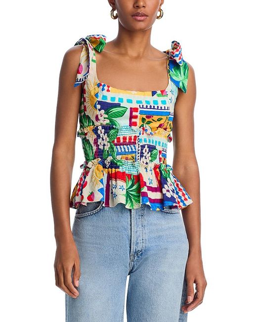 Aqua Cherry Smocked Tie Tank Top in Blue | Lyst UK