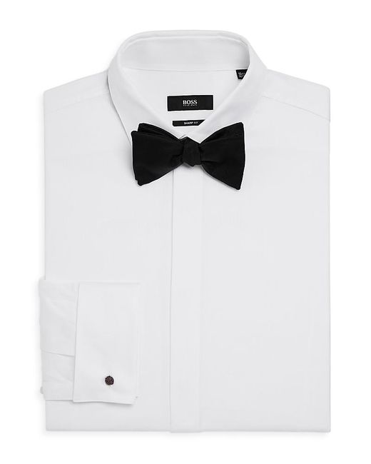 BOSS Myron Pincord Stripe Sharp Fit Tuxedo Shirt in White for Men | Lyst UK