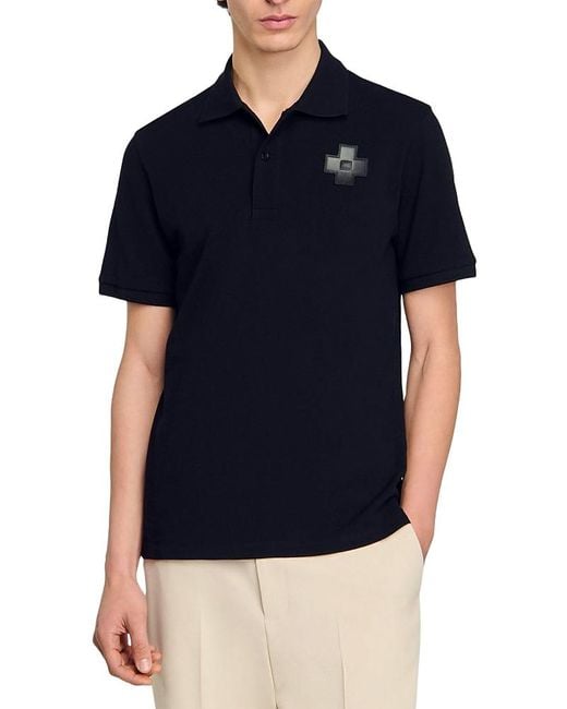 Sandro Cross Patch Polo Shirt in Black for Men | Lyst UK