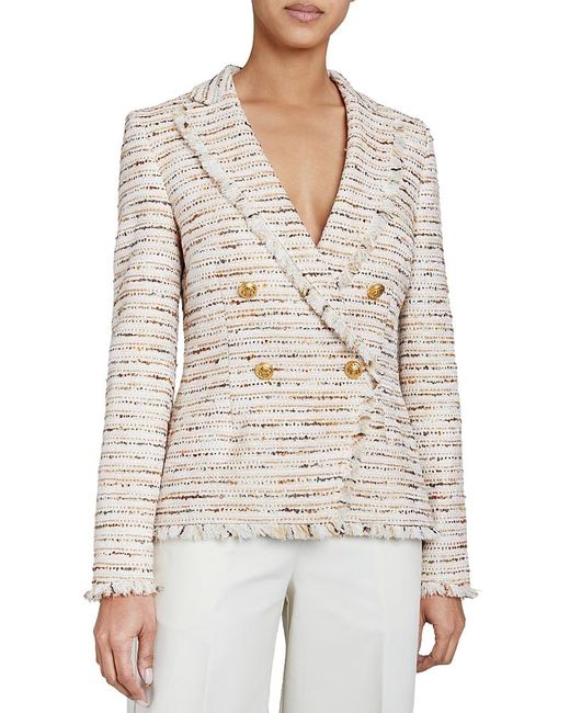 Santorelli Double Breasted Four Button Tweed Jacket in White | Lyst