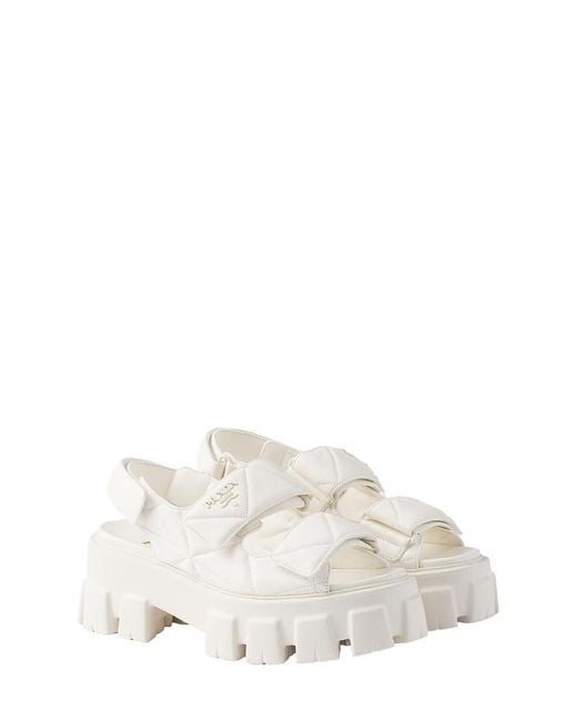 Prada Monolith Nappa Leather Sandals in White | Lyst