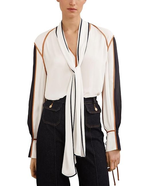 Reiss Lulu Tipped Blouse in White | Lyst