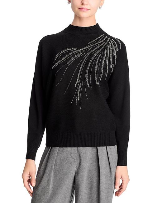 Tahari Embellished Mock Neck Sweater in Black | Lyst