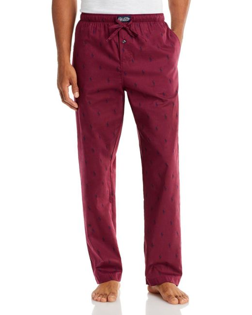 Polo Ralph Lauren Cotton Logo Print Pajama Pants In Burgundy Navy Red