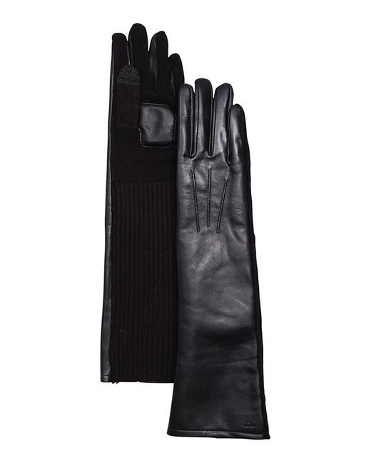 Echo Fully Long Leather & Wool Blend Knit Tech Gloves in Black | Lyst