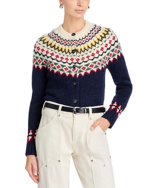 Aqua Fair Isle Cardigan in Blue | Lyst