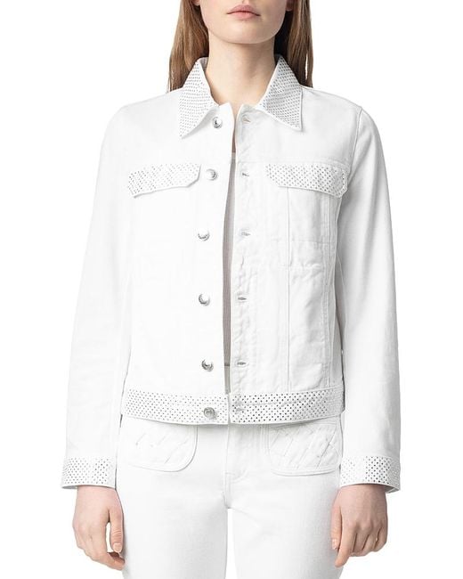 Zadig & Voltaire Kioky Strass Denim Jacket in White | Lyst