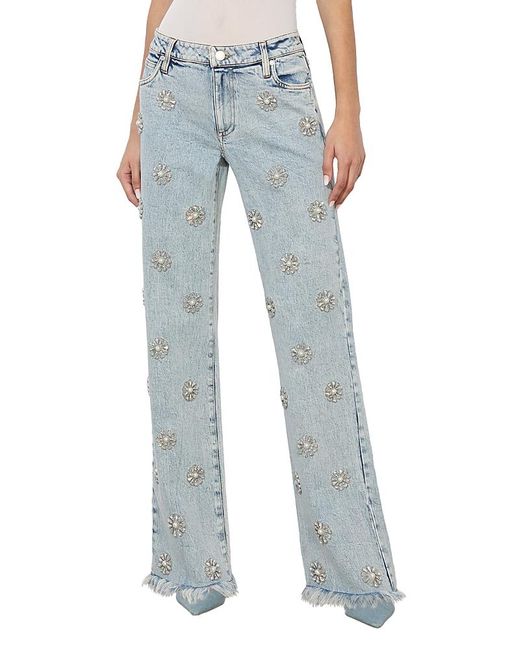 Alice + Olivia Roxy Embellished Straight Leg Jeans in Blue | Lyst