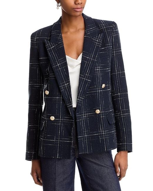 Generation Love Maverick Windowpane Tweed Blazer in Blue | Lyst