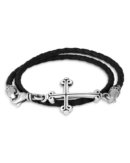 King Baby Studio Traditional Cross Braided Leather Double Wrap Bracelet ...