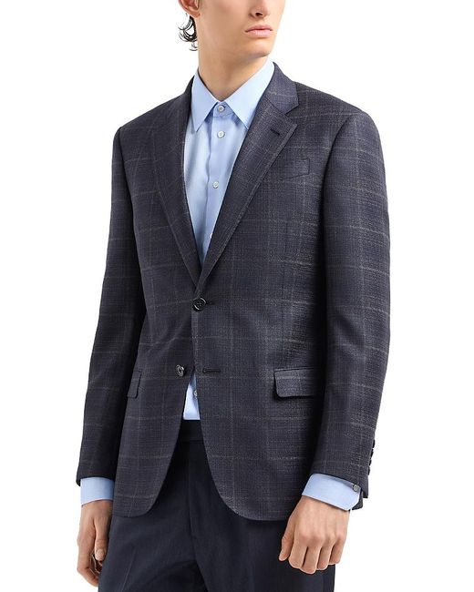 Emporio Armani Textured Pattern Blazer in Blue for Men | Lyst UK