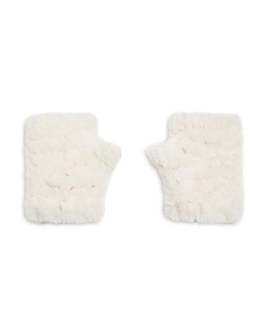 Jocelyn Mandy Faux Fur Fingerless Mittens in White | Lyst