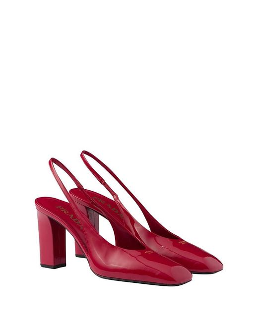 Prada Patent Leather Slingback Pumps in Red | Lyst