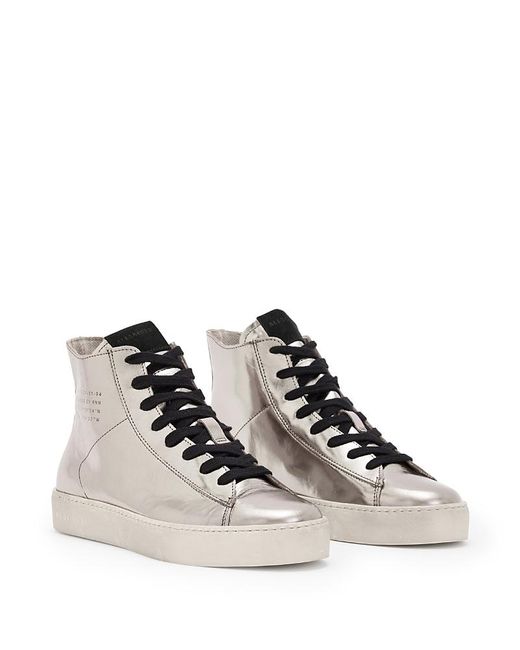 AllSaints Tana Metallic Lace Up High Top Sneakers in White | Lyst