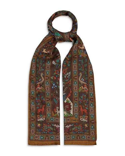 Drake's Forest Animals Scarf in Brown for Men | Lyst