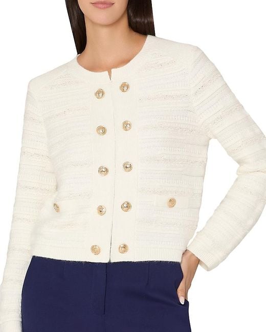 MILLY Textured Cardigan in White | Lyst