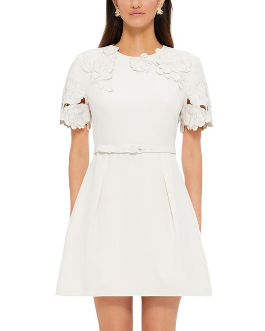 LEO LIN Aurelie Applique Short Sleeve Mini Dress in White | Lyst
