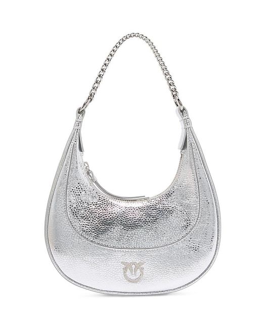 Pinko Brioche Mini Textured Metallic Leather Hobo Bag in Gray | Lyst