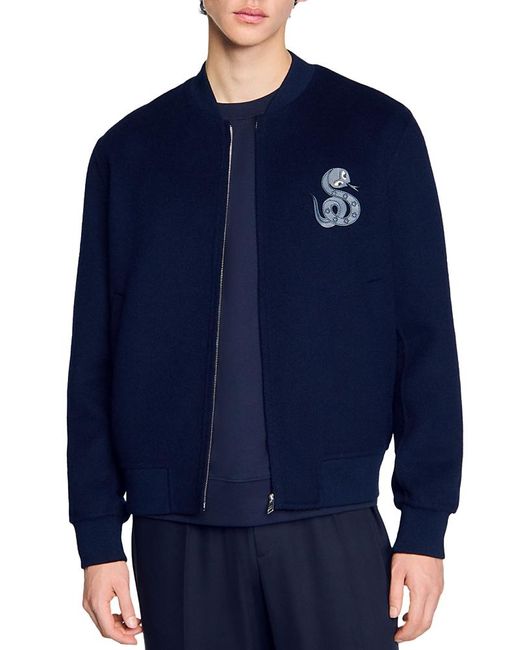 Sandro Double Faced Snake Detail Jacket in Blue for Men | Lyst