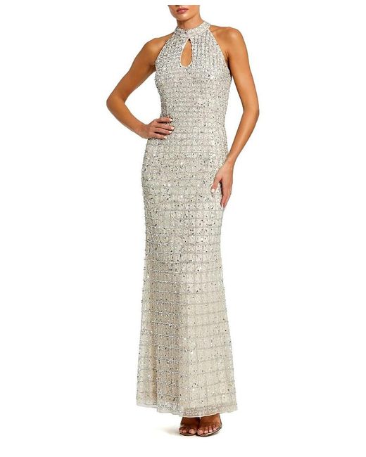 Mac Duggal Embellished Halter Neck Keyhole Gown | Lyst