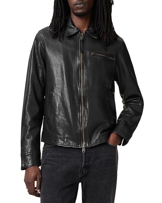 AllSaints Miller Leather Jacket in Black for Men | Lyst