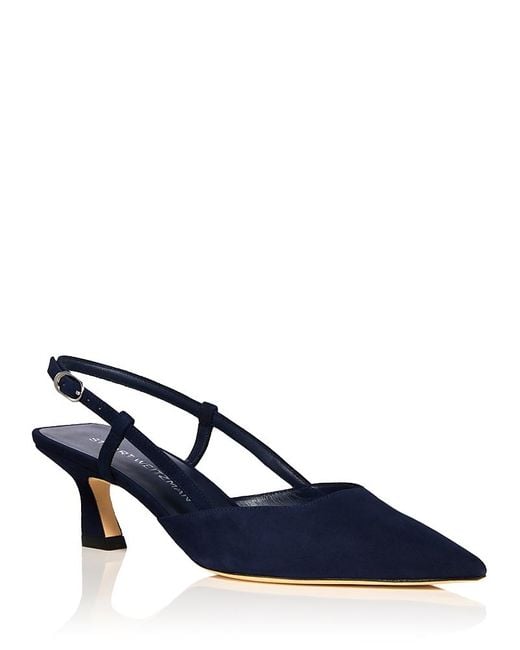 Stuart Weitzman Vinnie 50 Slingback Suede Pumps in Blue | Lyst