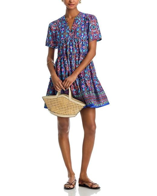 Aqua Mosaic Tile Puff Sleeve Dress in Blue | Lyst