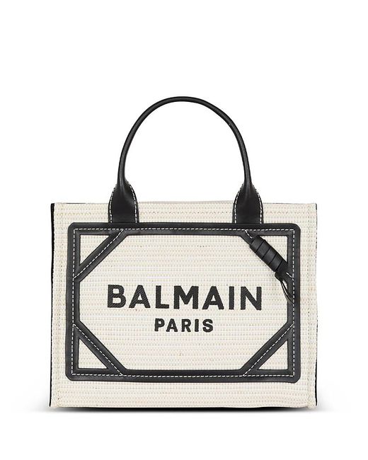 Balmain Raffia B-Army Tote Bag in White | Lyst