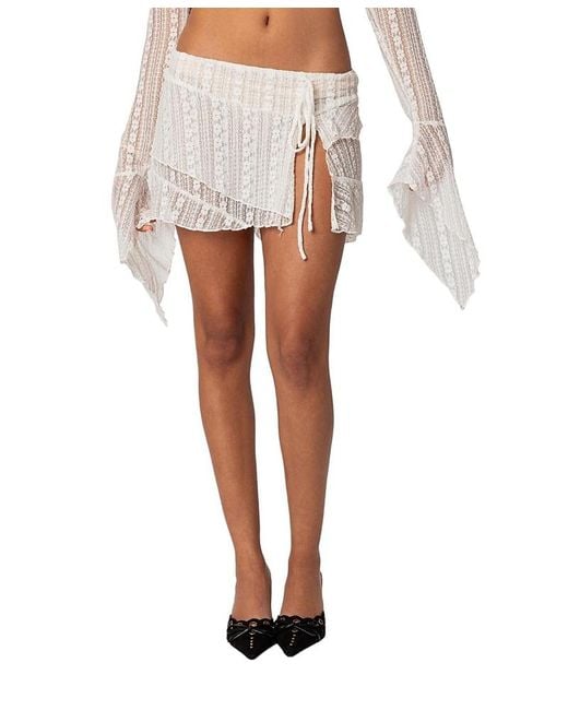 Edikted Anastasia Sheer Lace Ruffle Mini Skirt in White | Lyst