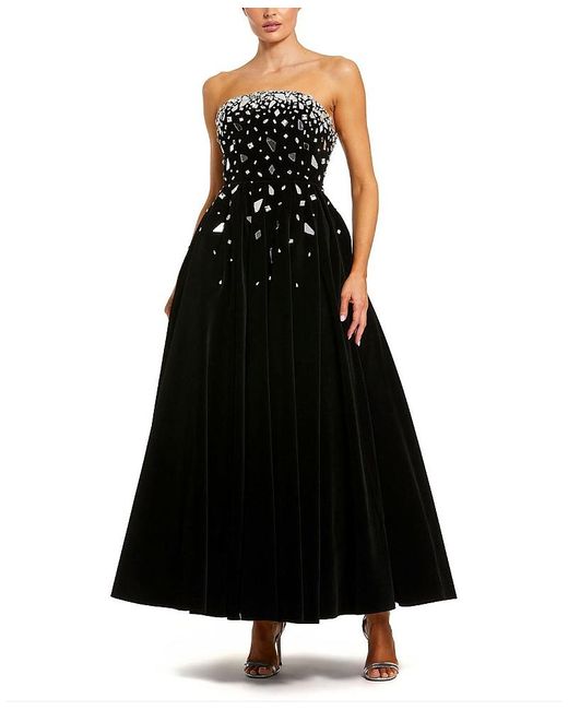 Mac Duggal Embellished Velvet Strapless A Line Ankle Dress in Black | Lyst