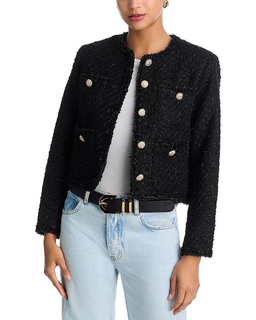 Aqua Tweed Collarless Jacket in Black | Lyst